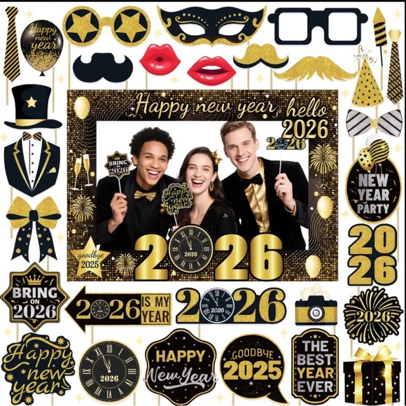 Party Supplies | New Year Party Photo Booth Props Set Black And Gold ...